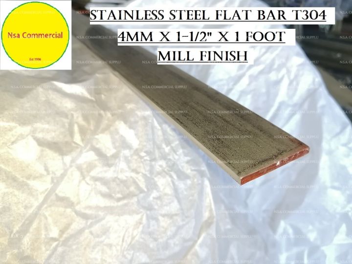 Stainless Steel Flat Bar 4mm x 1-1/2 inch x 1 Foot; 225mm; 248mm; 205mm; 170mm Length T304 (Mill ...