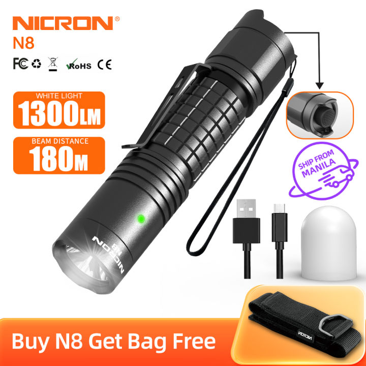 NICRON Flashlight N8 tactical Flashlight 1300 lumen Rechargeable ...