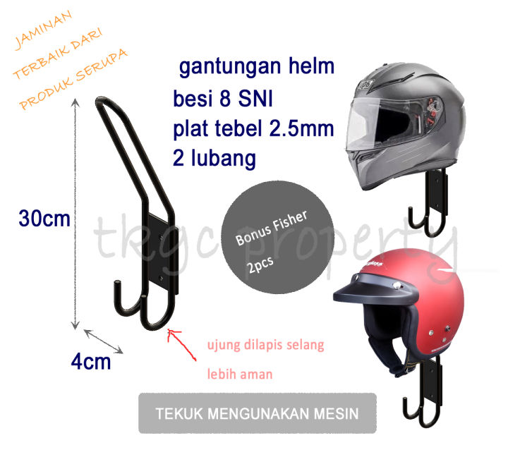 gantungan helm besi dinding dengan pengait dilapis selang | Lazada ...