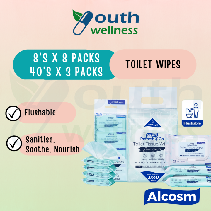 [Bundle] Alcosm Alcean Multipurposes Toilet Tissue Wet Wipes 8's / 40's ...