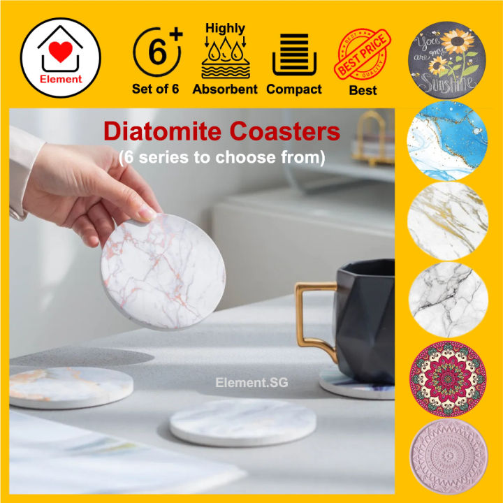 [SG Seller] Set of 6 Diatomite Coaster | Quick & Super Fast Absorbent ...