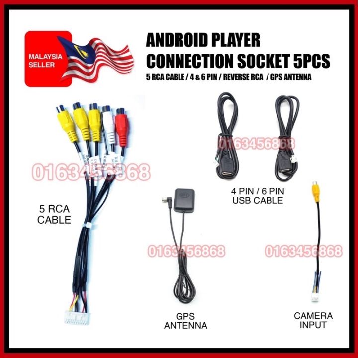 ANDROID PLAYER CONNECTION SOCKET - 5 RCA CABLE , USB SLOT , GPS ...