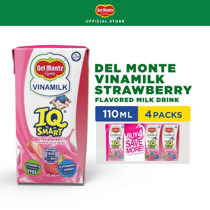 DEL MONTE VINAMILK IQ SMART® Strawberry Flavored Milk Drink with OMEGA 3 & 6 - 110ml x 4 | Lazada PH