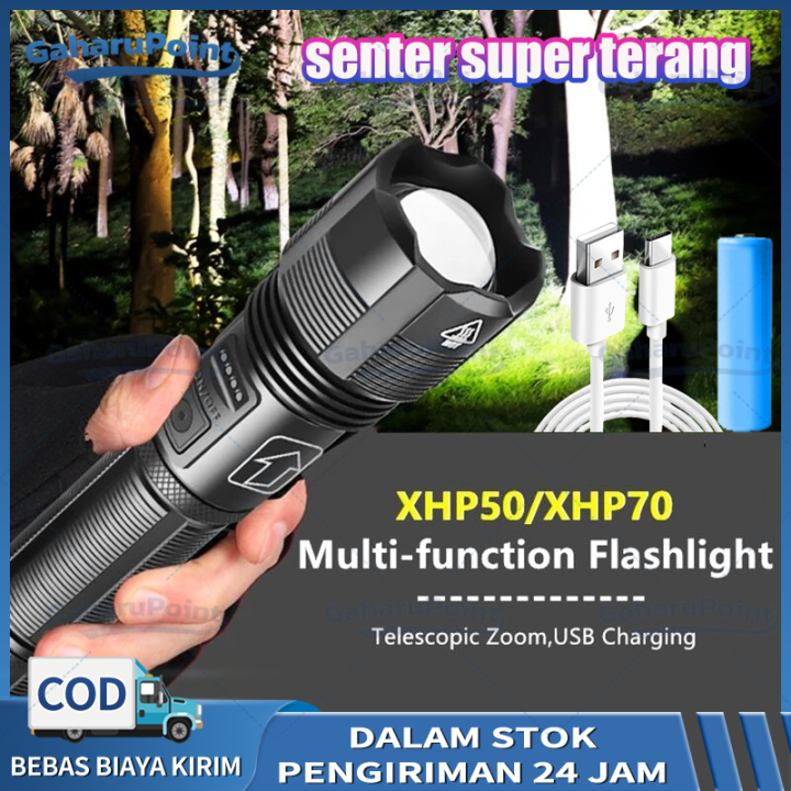 Senter terang jarak jauh 2000 meter/senter super terang cas / senter ...