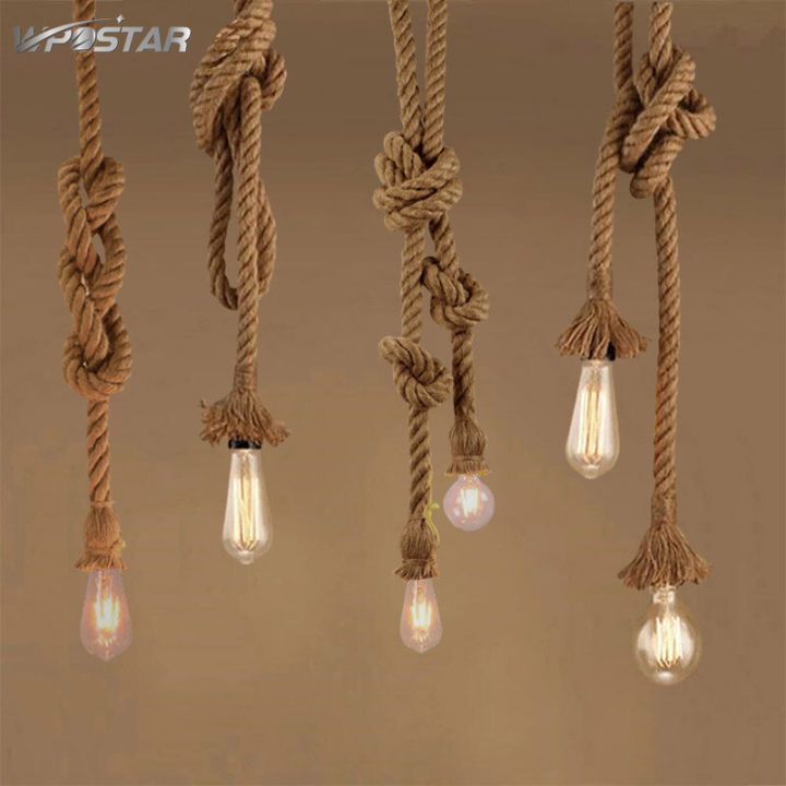 2 heads Vintage Rope Pendant light Retro Loft Hanging Lamp Indoor ...