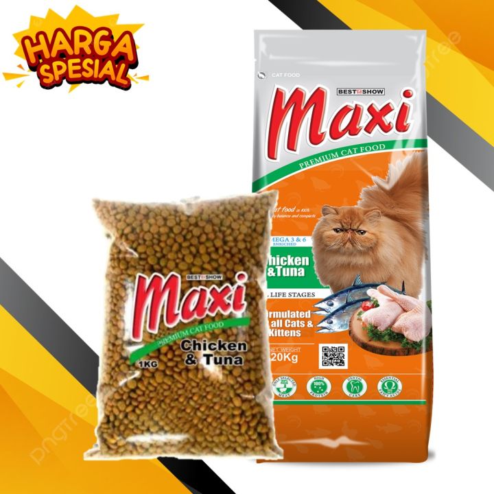 Makanan Kucing Maxi Cat Chicken & Tuna Kemasan Repack 400 gr | Lazada ...