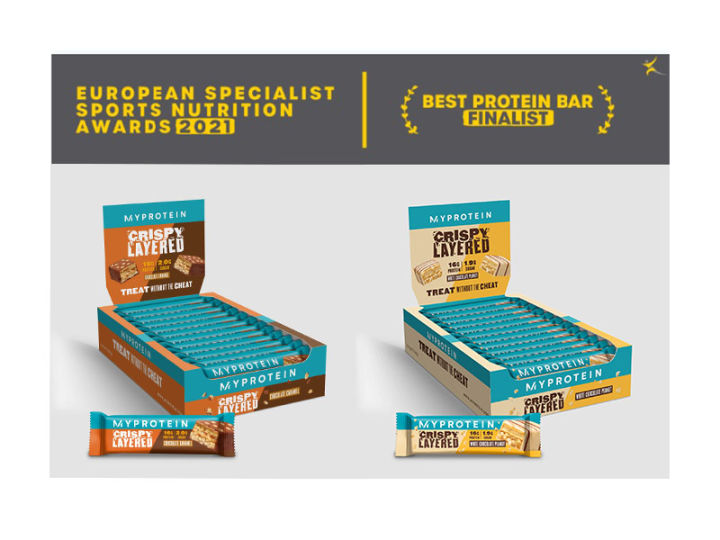 MyProtein Crispy Layered Bar 12 Pack Chocolate Caramel White Chocolate ...