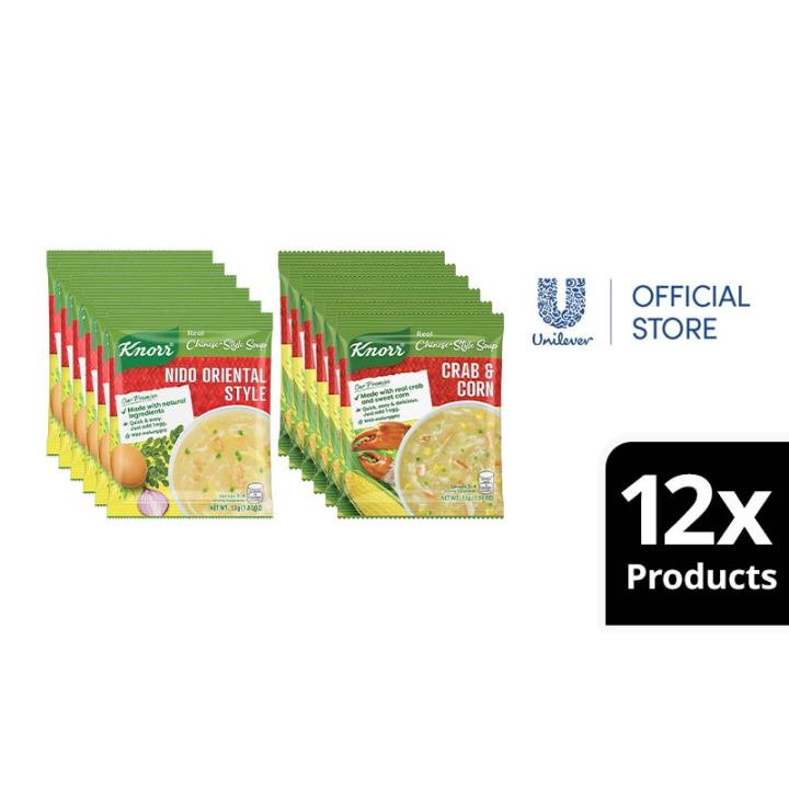 [BUNDLE OF 12] Knorr Real Chinese Soups Pack: Oriental Soup Mix 53g and Knorr Crab And Corn Soup ...