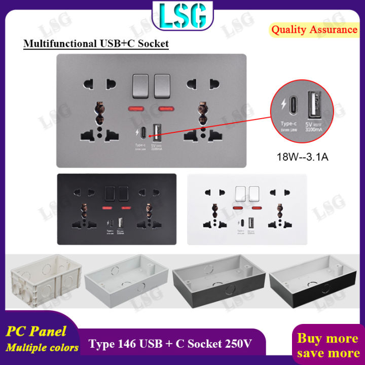 LSG Electric socket wall mounted with USB and type c port, fast ...