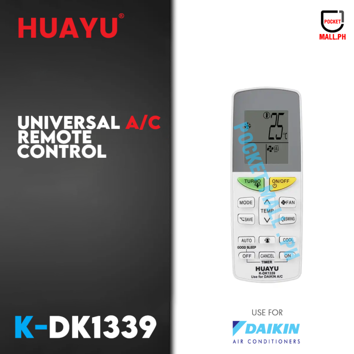 HUAYU Universal A/C Remote Control K-DK1339 For Daikin LCD Air Conditioner Remote Control ...