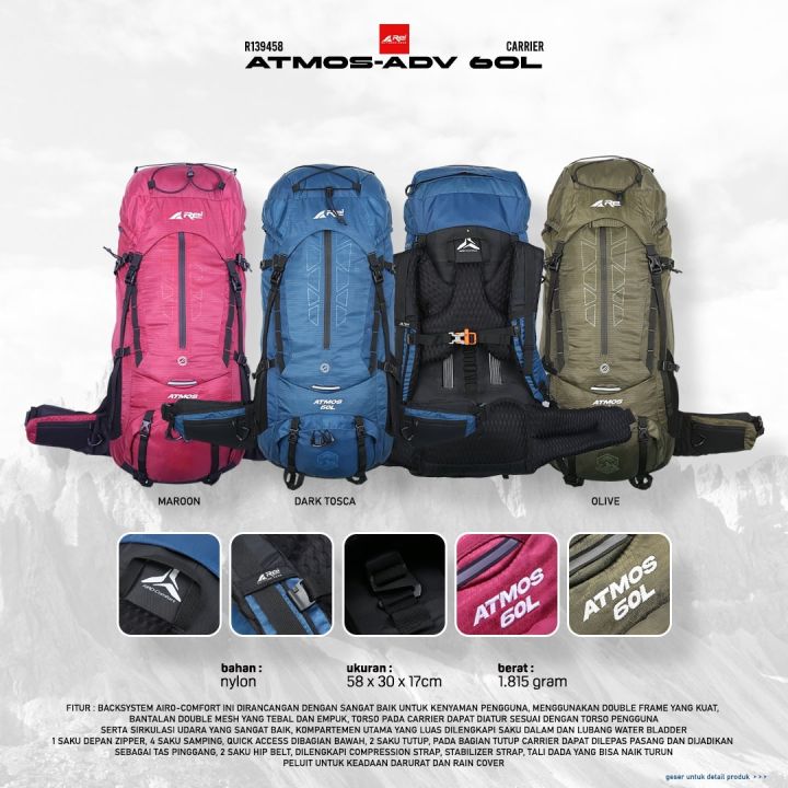 Tas Gunung / Carrier Atmos Adv 60 Liter Arei Outdoorgear | Lazada Indonesia