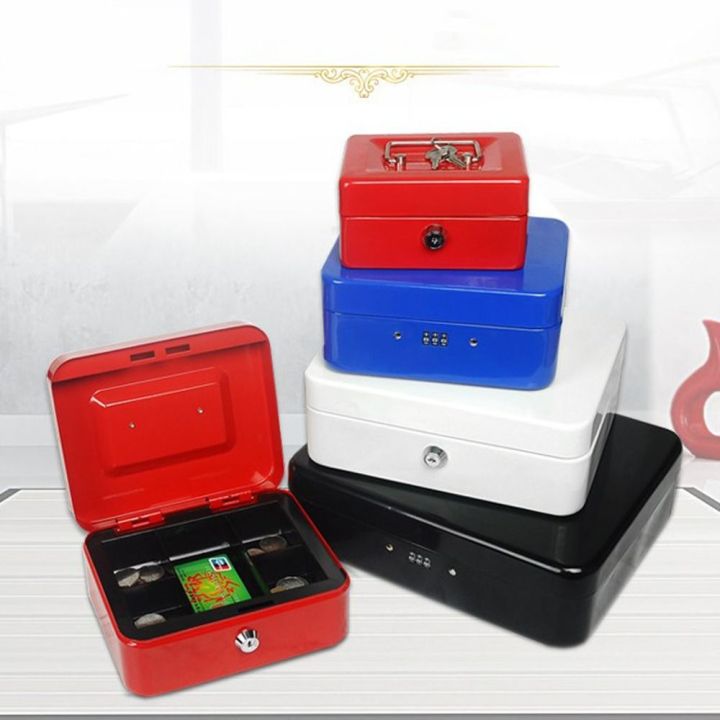 Small/Large Locking Cash Box Safe Double Layer Metal Money Box Durable ...