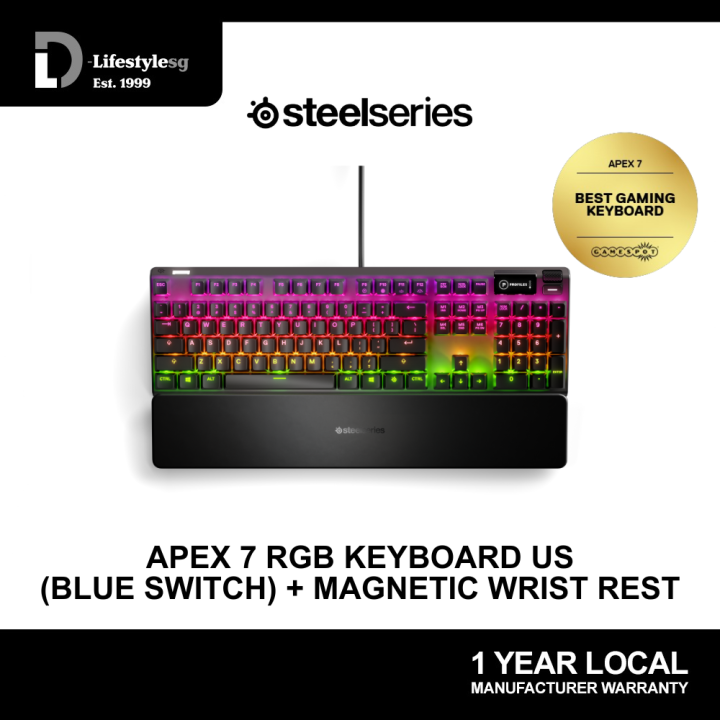 SteelSeries Apex 7 RGB Keyboard US (Blue Switch) + Magnetic Wrist Rest ...