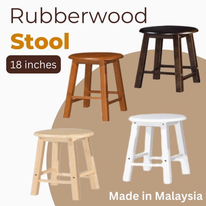 Fully Solid Rubberwood Stool Kayu, Wood Dining Chair, Bangku Kayu Getah ...
