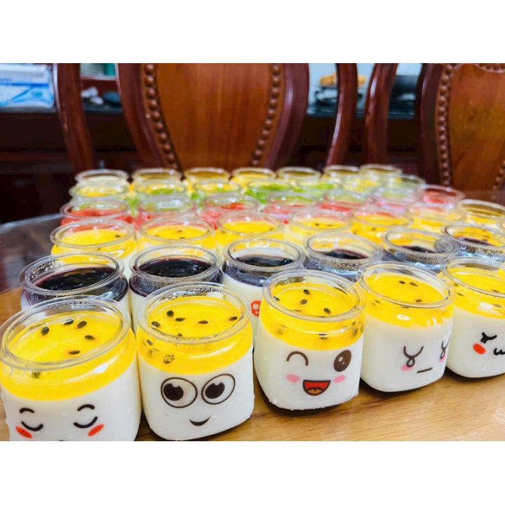 si - 50 Hủ sữa chua PET trong suốt + nắp /tem cute ( nhận làm tem hiệu ...