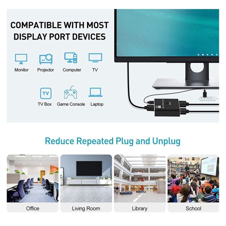 Smart- 8K DisplayPort Switch 2 in 1 Out/ 1 in 2 Out Display Port DP ...