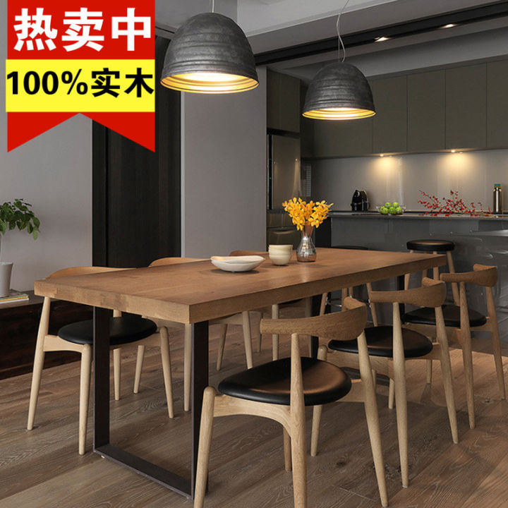 Nordic retro wrought iron solid wood logs long desk coffee shop ...
