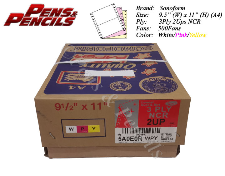 Sonoform 9.5'' X 11'' 3Ply 2Ups WPY NCR Computer Form / Paper 500Fans ...