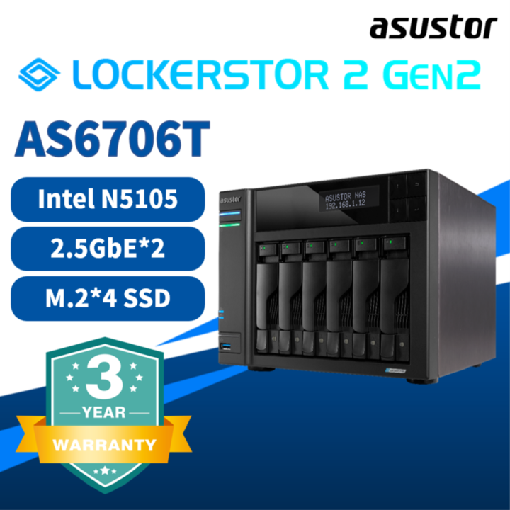 NAS Asustor LOCKERSTOR 6 GEN2 AS6706T 0TB/8TB/12TB/16TB/32TB) | Lazada