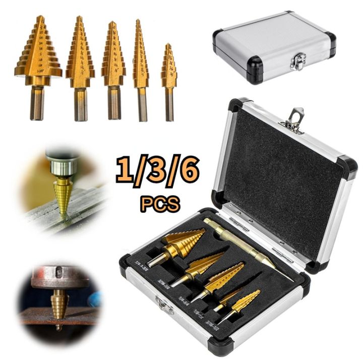 Titanium Drill Bit Set Steel Step Drill Bit Cone Multiple Hole 50 Sizes HSS Drill Bit Set Center ...