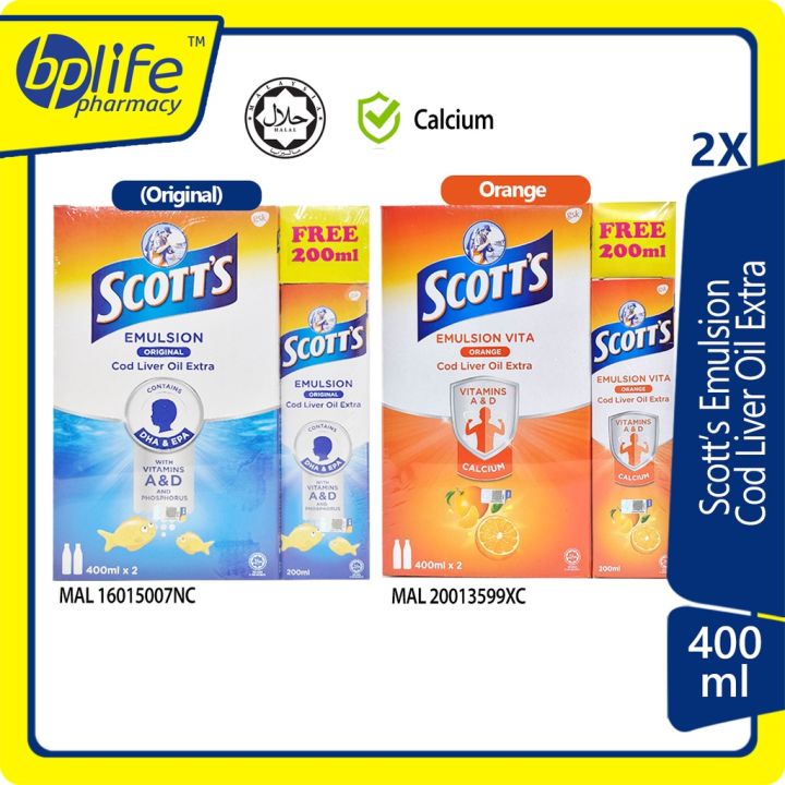 Scott’s Emulsion Cod Liver Oil Extra 2x400ml FOC 200ml (Original ...