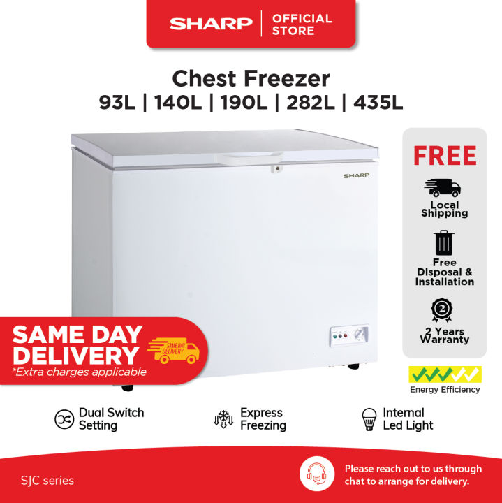 SHARP Single-Compartment Chest Freezer 93L/140L/190L/282L/435L with ...