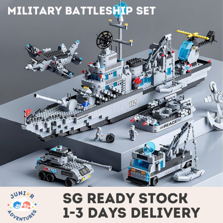 Building block battleship set military destroyer missile ship model ...