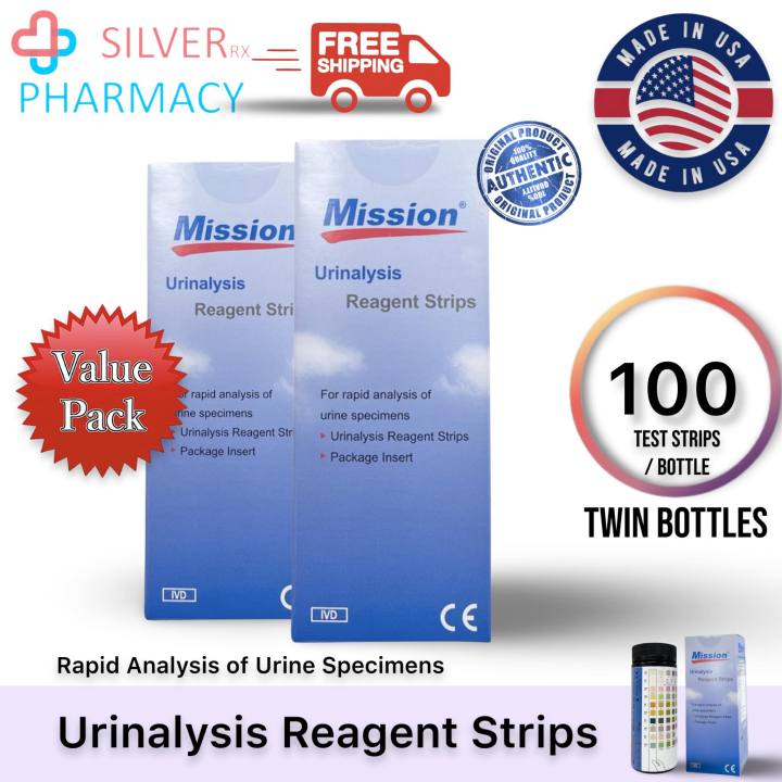 Mission Urinalysis Reagent 100 Test Strips [Made in USA][Single/Twin ...
