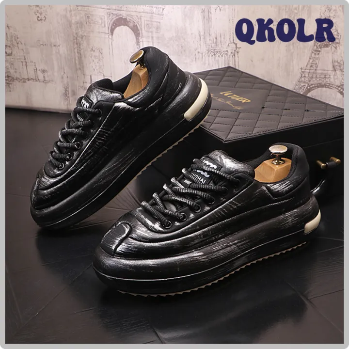QKOLR Luxury Designer New Men's Thick Bottom Platform Leather Lace Up ...