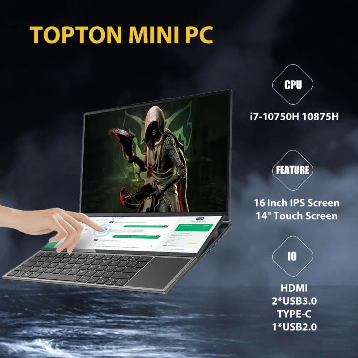 Topton dual screen gaming laptop 16 inch IPS 14 ''touch In I7-10750H max 64GB DDR4 4TB NVMe slim ...