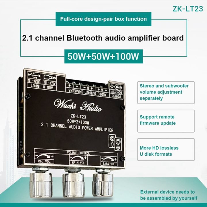 ZK-LT23 2.1 Channel Bluetooth Audio Amplifier Board Module 50W+50W+100W ...