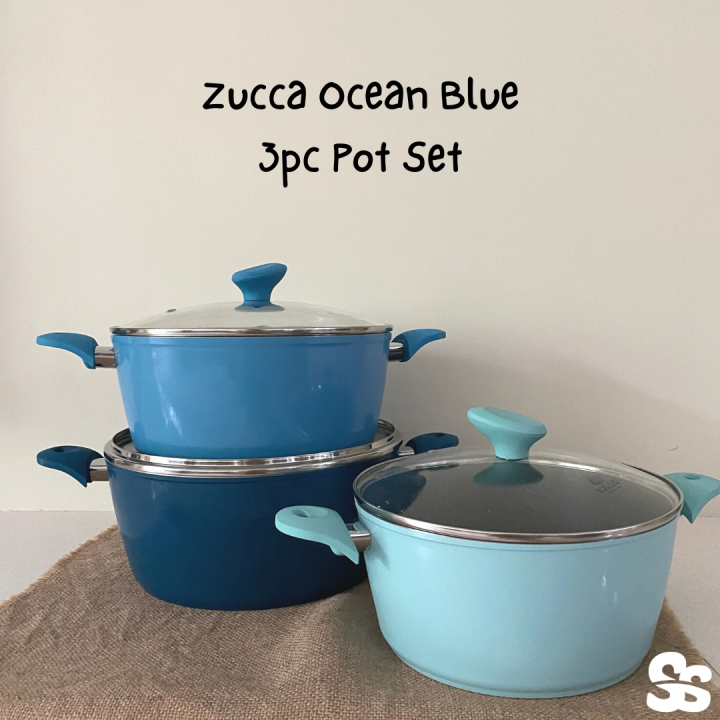 Zucca Ocean Blue Pot Set - Non-stick cookware set, Marble material ...