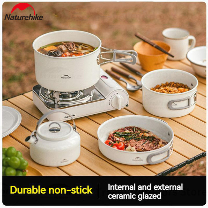 NATUREHIKE Camping Cooking Set Ceramic Non stick Pot Set Frying Pans ...