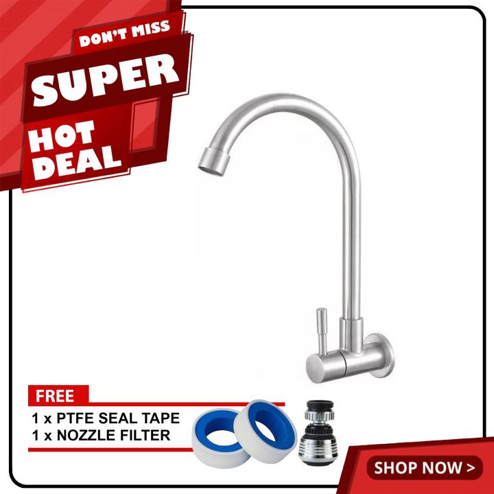 SUS 304 Stainless Steel Wall Mounted Kitchen Faucet Wall Sink Tap | Lazada