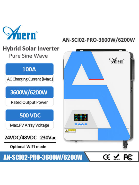 Hybrid Inverter 24V/48V 3.6KW/4.2KW/6.2KW Hybrid Solar Inverter Pure Sine Wave MPPT Hybrid Off ...