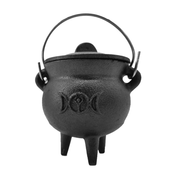 1Pcs Iron Cauldron with Lid Handle Moon Phase Witch Pot Incense Burning Pot for Spells Smudging ...