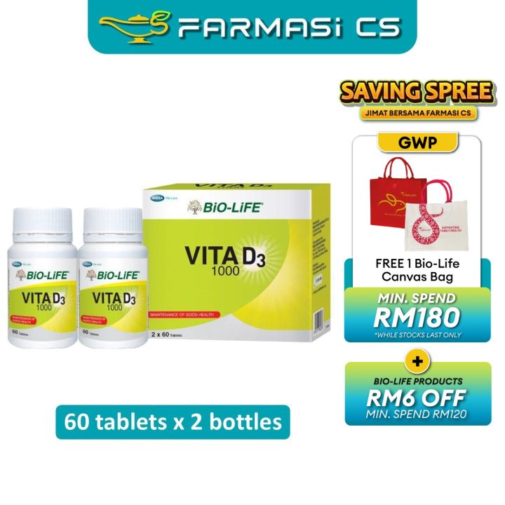 BIO-LIFE Vita D3 1000mg 60s x 2 Bottles (TWIN) EXP:12/2026 [ Vitamin D3 ...