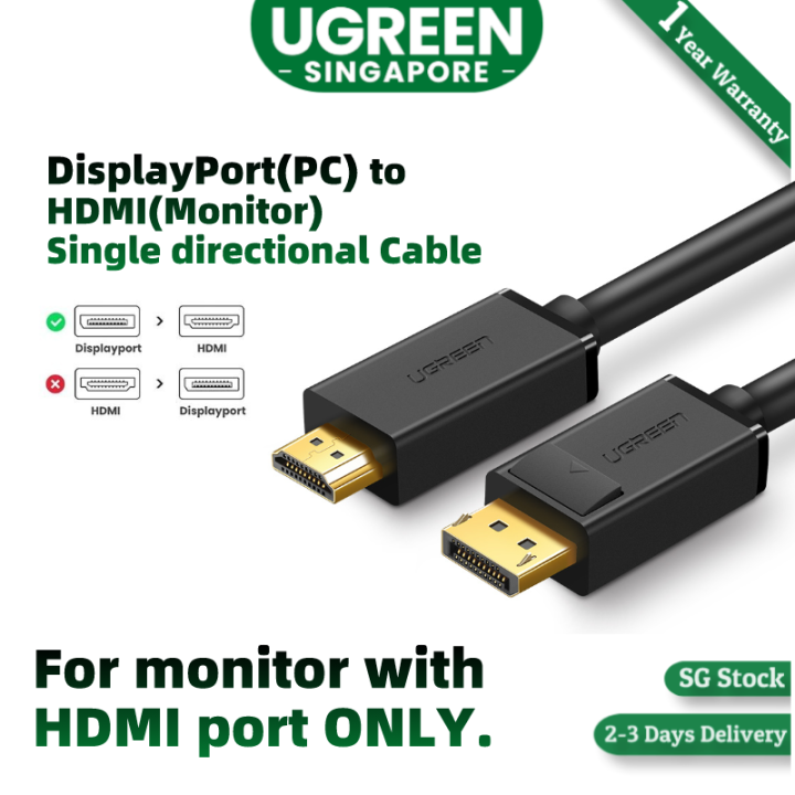 UGREEN 4K Displayport (Source) to HDMI (Display) Cable single direction UHD DP to HDMI Connector ...