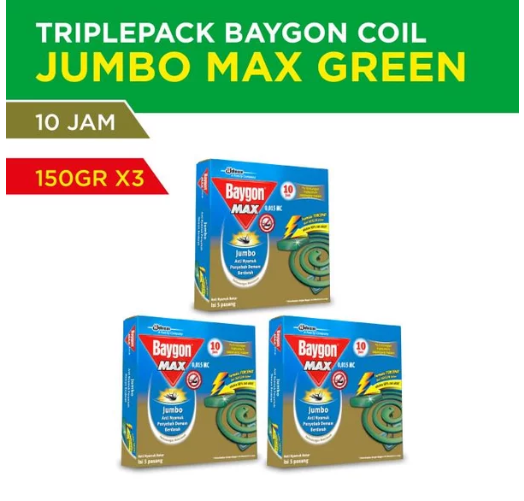 Baygon Obat Nyamuk bakar - Coil Jumbo Max Green Paket Hemat 3 X 150g-10Hr | Lazada Indonesia