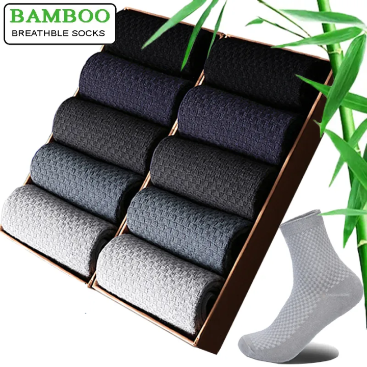5 Pairs Men Bamboo Fiber Socks Anti-Bacterial Breatheable Autumn Long ...