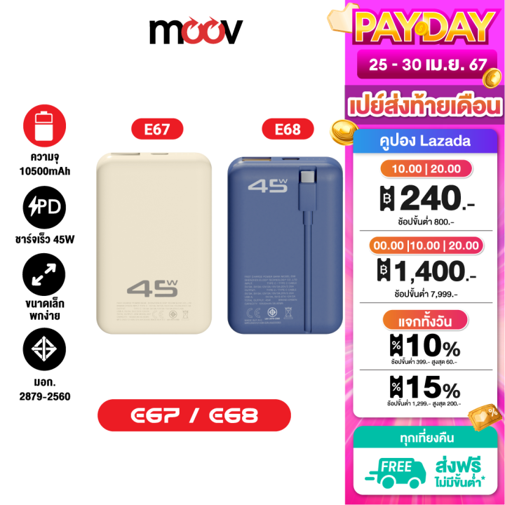 [25-30 เม.ย.] Orsen E67 E68 แบตสำรอง 10500mAh ชาร์จเร็ว PD 45W มีสายใน ...