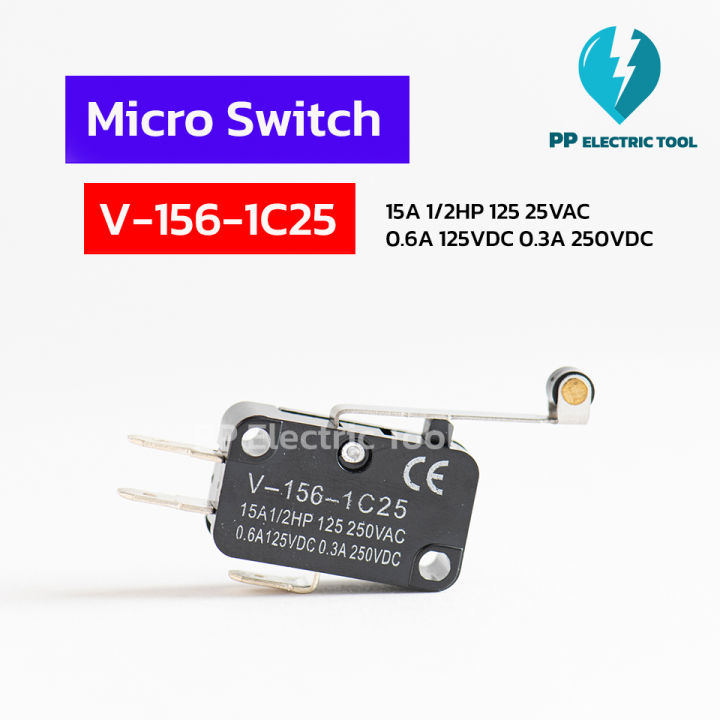 ไมโครสวิทซ์ 3ขา micro switch ลิมิตสวิทซ์ก้านยาวมีล้อ V-156-1C25 ...