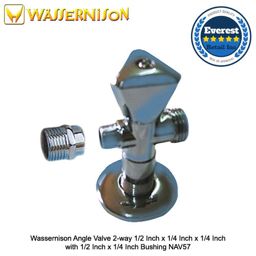Wassernison Angle Valve 2-way 1/2 Inch x 1/4 Inch x 1/4 Inch with 1/2 ...