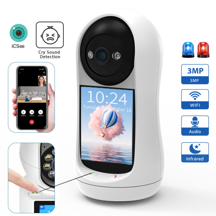 3MP PTZ Wifi Camera Video Call with 2.8 Inch IPS Screen Baby Cry Sound ...