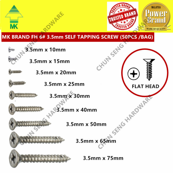 SELF TAPPING SCREW FLAT HEAD FH 6# 3.5mm (50PCS / BAG) | Lazada