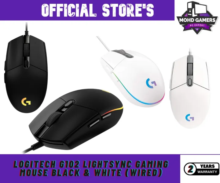LOGITECH G102 LIGHTSYNC GAMING MOUSE BLACK & WHITE (WIRED) | Lazada