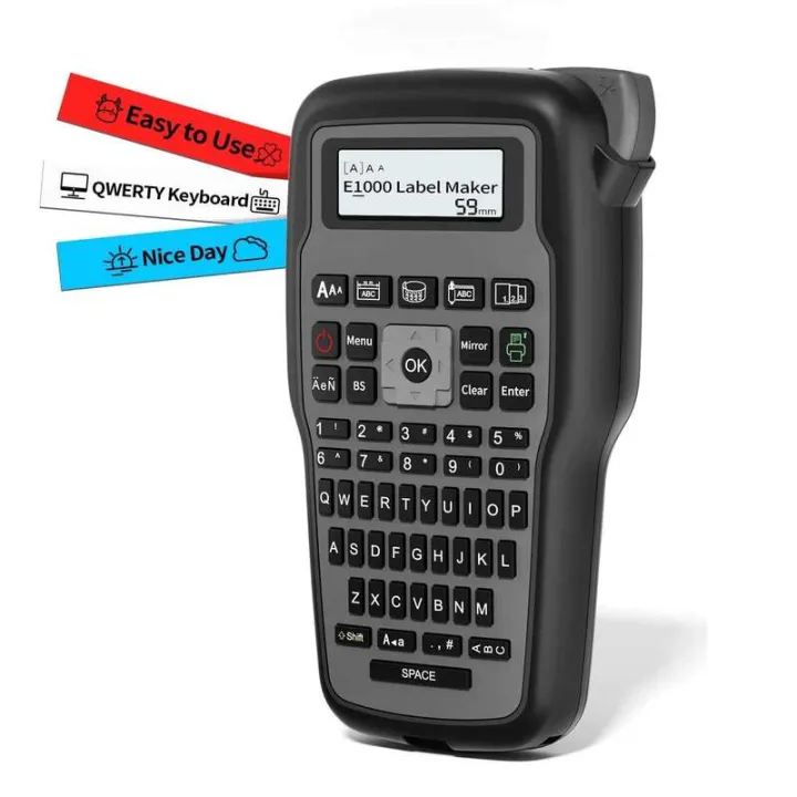 E1000 with QWERTY keyboard, one-touch keys, portable handheld label printer for home/office ...