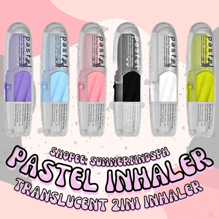 PASTEL TRANSLUCENT INHALER 3x menthol eucalyptus 2in1 NASAL INHALER ...