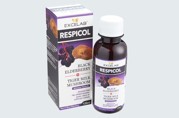 EXCELAB Respicol Black Elderberry Tiger Milk Mushroom Syrup 120ml ...
