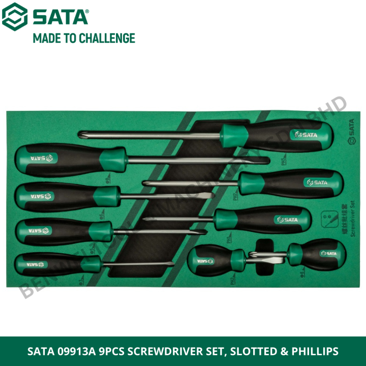 SATA 09913A 9PCS SCREWDRIVER SET, SLOTTED & PHILLIPS / 3X75MM / 5X100MM ...